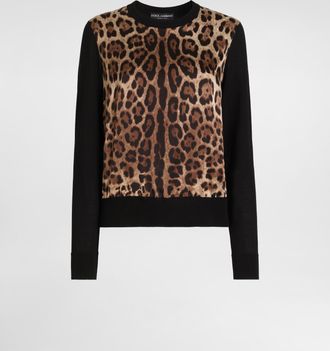 Dolce & Gabbana Pullover Aus Wolle Mit Leo-print - Frau Strickwaren Animalprint 46