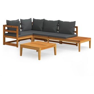 vidaXL Vidaxl - 4-tlg. Garten-Lounge-Set mit Dunkelgrauen Kissen Akazienholz