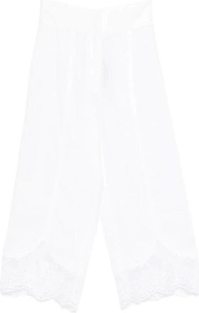 Twinset Femme, Pantalons, Blanc, Taille: 38 FR Pantalon de lin raccourci avec bordure en dentelle
