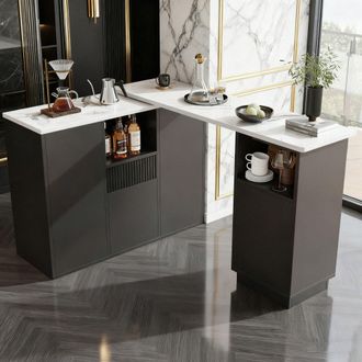 Generic Drehbarer Bartisch & K&uuml;cheninsel mit Marmorplatte - 360&deg; schwenkbar, modern in Schwarz (210x30x100.9 cm) - Multifunktional mit Stauraum f&uuml;r K&uuml;che & Wo