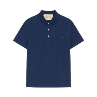 Valentino Baumwoll-Piqu&eacute;-Polo mit VGold - - Tops - Herren - Blau - L