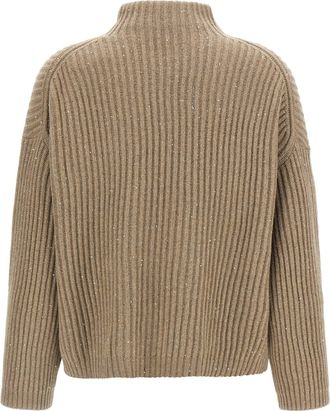 Brunello Cucinelli Cashmere Blend with Micro-Sequins Sweater - Beige