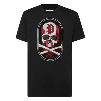 Philipp Plein Rundhals-T-Shirt mit Totenkopfmuster - - Tops - Herren - Schwarzk - 4XL