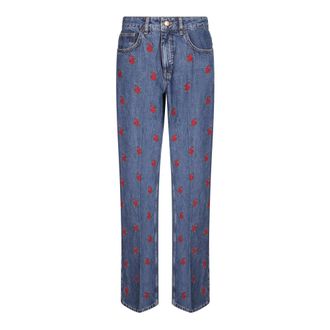 Farm Rio Farm Rio - Denim Embroidered Flowers Pants - Femme - Jeans - Bleu - Taille: W27