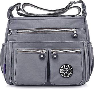 Generic Sac &agrave; bandouli&egrave;re en nylon pour femme, couleur unie, sac &agrave; bandouli&egrave;re en toile, gris, Taille unique