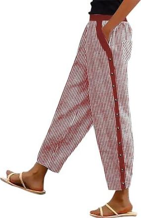 Generic Pantalon Court boutonné à Rayures de Couleur Unie pour Femme Vêtement Femme Grande Taille Legging Habillé Femme (Watermelon Red, XXXL)