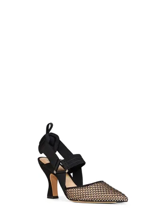 Fendi Womens Slingback Pumps Colibr&igrave; Black Mesh & Suede Silk High Heel Shoes