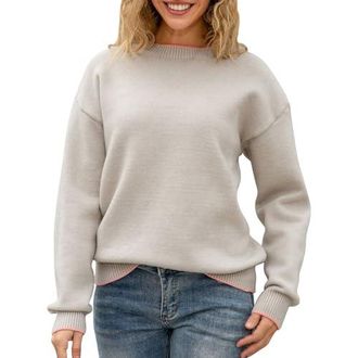 Generic Pull pour femme en tricot dos nu avec noeud papillon &agrave; manches longues - Coupe ample - Col rond - Doux et confortable - Haut tendance pour rendez-vous
