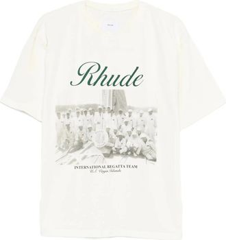 Rhude Homme, Tops, Blanc, Taille: L T-shirt &agrave; col rond imprim&eacute;