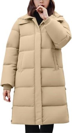 Generic Veste dhiver matelassée pour femme, manteau à capuche épais confortable - Manteau long en duvet chaud rembourré avec fermeture éclair - Couleur unie -