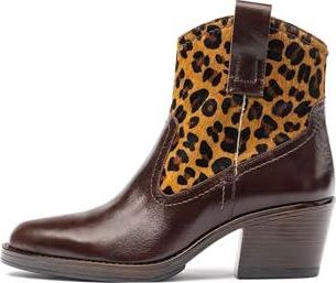 Yokono Bottines à Talons en Cuir Marron BRAVA-002 pour Femme | Chaussures Automne-Hiver | Cuir de Vachette West/Leo | 6 cm