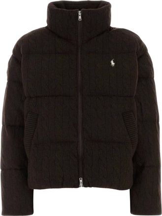 Polo Ralph Lauren Veste matelass&eacute;e en laine et cachemire &agrave; torsades - Femme - Vestes - Brun - Taille: 40 FR