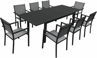 Happy Garden Happy Garden - Salon de jardin capri extensible en textil&egrave;ne gris 8 places - aluminium anthracite