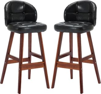Generic Vintage-Barhocker mit PU-Lederpolsterung und Holzbeinen, R&uuml;ckenlehnenhocker f&uuml;r K&uuml;chentheke, Esszimmer, Couchtisch