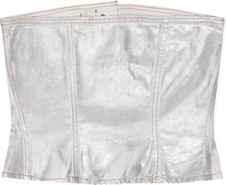 Ganni Silver Foil Denim Corset Top - Silver