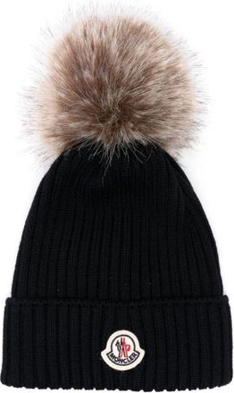 Moncler Femme, Accessoires, Bleu, Taille: S Bonnet en laine avec pompon