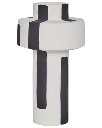 Beliani Blumenvase aus Steinzeug weiß/schwarz 28 cm moderner Stil wasserdicht Escolar