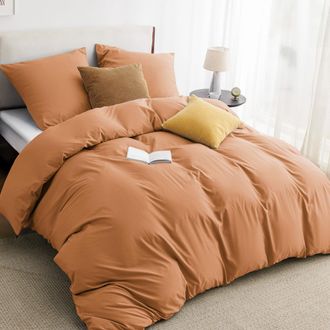 Bedsure Bettwäsche 220x240 3teilig Orange - 1 Bettbezug 240x220 cm 2 Kissenbezüge 80X80 cm, ÖKO-TEX Bettwäsche-Sets Gebrannte Orange Polyester Mikrofaser mit 