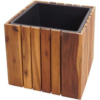 Hhg Jardini&egrave;re 584, pot de fleurs, bac &agrave; fleurs, carr&eacute; 32 x 32 x 32 cm, ext&eacute;rieur, bois dacacia, certifi&eacute; mvg, brun