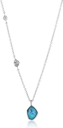 Ania Haie Damen Halskette MINERAL GLOW Turquoise aus Sterling Silber, besetzt mit zwei Silberplättchen und einem Türkis Anhänger, Länge 46cm + 5cm Verlängerung,