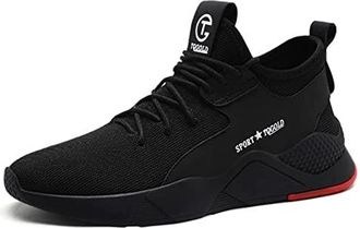 TQGOLD Chaussures de sécurité pour hommes / femmes, bout en acier, baskets légères, respirantes, pour randonnée, marche, sport - - Noir 8186, 44 EU