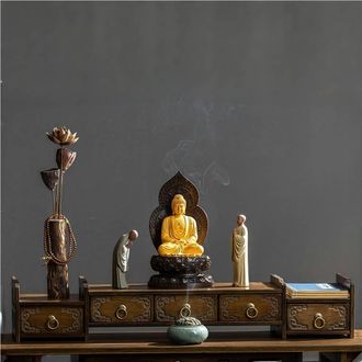 Generic Buddha-Altar, Meditationsaltar aus Bambus, Altarregal mit Schublade, Vintage-Opfergabe aus China f&uuml;r Buddha-Statuen, Gebete, R&auml;ucherst&auml;bchen und spiri