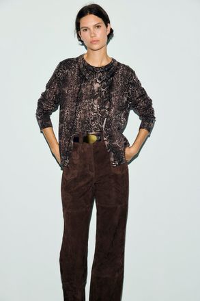 Gerard Darel Gilet imprim&eacute; python en laine - ROSA - Marron