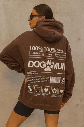 Worldclassca Hoodie Worldclassca Oversized DOG MUM Print Hoodie Kapuzenpullover Sweatshirt Print DOG MUM 100% LOVE WALKING