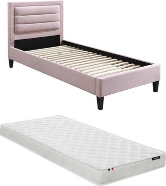 Vente-Unique Bett 90 x 190 cm mit gepolstertem Kopfteil + Matratze - Rosa - MACHUPIO