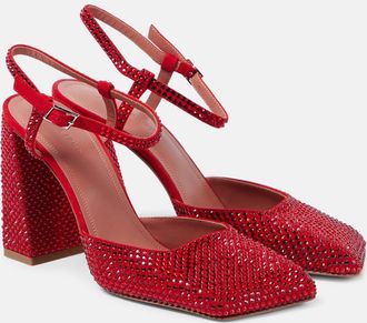 Amina Muaddi Verzierte Pumps Charlotte 95 aus Veloursleder