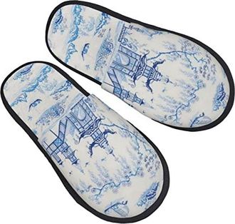 Generic Pantoufle Maison Bleu De Style Chinois Chaussons Maison Confortable Chaudes Pantoufles Doux Hiver Chaussures Chaudes Pour Camping Maison Voyages M