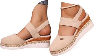 Generic Sandales compens&eacute;es &agrave; bout ferm&eacute; pour femme, espadrilles &agrave; talons bas, semelle compens&eacute;e &agrave; bout ferm&eacute;, &eacute;lastique, coupe large, sangle de cheville r&eacute;gl