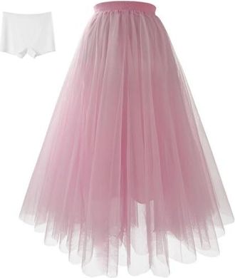 Generic Jupe Midi en Tulle pour Femme, Jupe en Tulle Superpos&eacute;e &Eacute;l&eacute;gante avec Taille Haute &Eacute;lastique, Jupe Fluide Et Ample en Maille pour Entra&icirc;nement De Dans