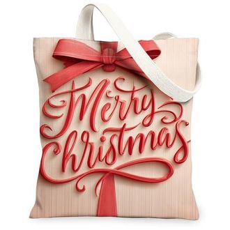 Generic Sacs fourre-tout en toile avec inscription de No&euml;l, motifs festifs, sacs d&eacute;picerie r&eacute;utilisables, &eacute;l&eacute;gants, l&eacute;gers et lavables, beige, 13x15 Inch