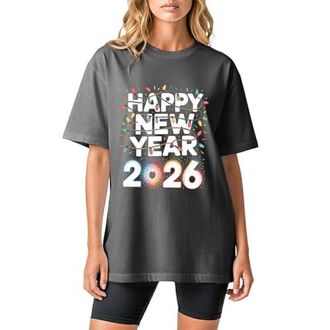 Generic Chemises du Nouvel An pour couples - Happy New Year 2026, T-shirt &agrave; manches courtes et col rond pour femmes | pour voyage, gris, 4XL