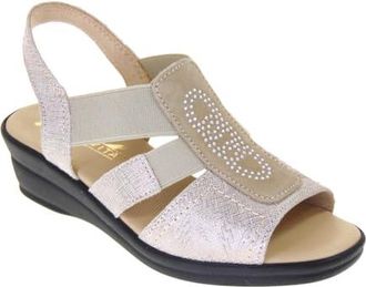 Stiledivita Stiledivita 8380 Sandales Confort Femme Cuir Talon compensé 4cm Semelle Caoutchouc, beige, 34 EU