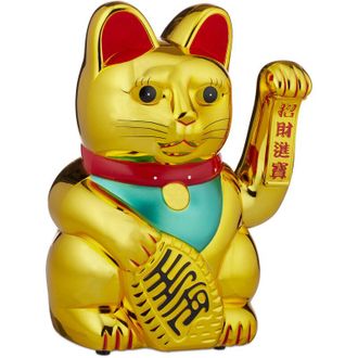 Relaxdays Relaxdays - chat japonais, Maneki Neko xl, patte mobile fonctionne à piles, porte-bonheur pour richesse/succès, 48cm, doré