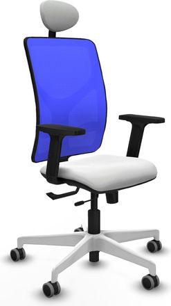 Piqueras y Crespo B&uuml;rostuhl mit 2D-Armlehnen, h&ouml;henverstellbare Lendenwirbelst&uuml;tze und festes Kopfteil, ausgestattet mit Syncro/Traslack und Schneideschaum, Blau/Wei&szlig;