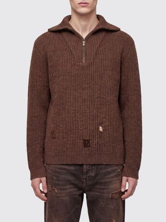 Maison Margiela Pull &agrave; col montant en lin et laine avec zip et effet us&eacute;