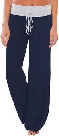 Generic Pantalon de pyjama d&eacute;contract&eacute; uni &agrave; jambe large pour femme - Taille basse - Pantalon de yoga d&eacute;contract&eacute; avec cordon de serrage - Pantalon ample frai