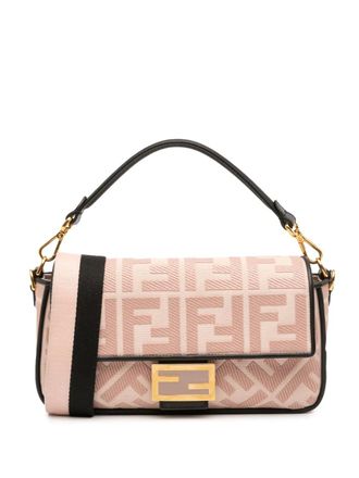 Fendi 2000-2025 Baguette Satchel-Tasche aus Canvas mit Zucca-Stickerei - Rosa