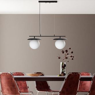 Opviq Elegant Black Chandelier, Adjustable Height 40-130 cm, Metal Body with Glass Cap, 2 x E27 Socket, Base Plate 37 x 5 x 3 cm | Perfect for Modern Decor