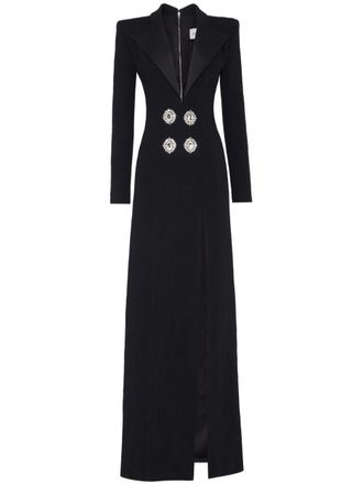 Philipp Plein robe longue ornée de cristaux à col v - Noir