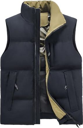 Feoya Doudoune sans Manches Homme Gilet Bouffant à col Montant Légère sans Manche Hiver Chaud Blouson Veste Gilet sans Manche Matelassé Bleu Foncé 3XL