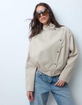 Asos veste boxy &agrave; col chemin&eacute;e asym&eacute;trique-Marron