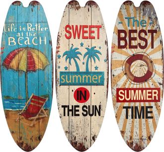 Valiclud Tofficu 3 St&uuml;Ck Surfbrett Holzschild - Sommerliche Wanddekoration F&uuml;R Strand, Pool & Garten, Nautische Au&szlig;Enwand-Deko Mit Surfbrett-Design, Perfekt F&uuml;