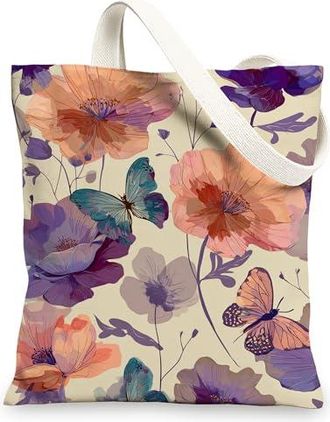 Generic Sac fourre-tout en toile avec motif floral, respectueux de lenvironnement, réutilisable, style bohème, vintage, léger, lavable, multicolore, 13x15 Inc