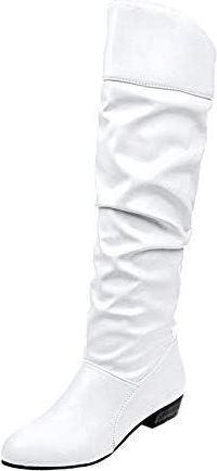 Generic Bottes plates molles pour femme à talon bas, mode vintage, confortable, large mollet, solide, décontractée, robe à talons plats, bottes dautomne et dh