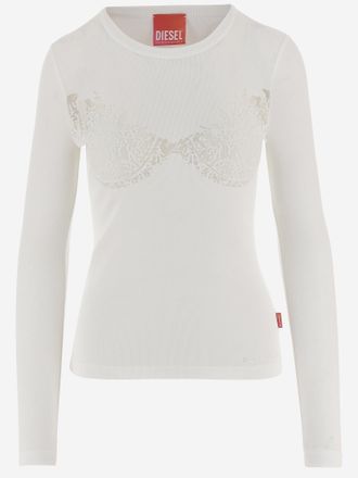 Diesel Womens Sweater Sheer Pattern White Cotton