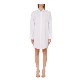 Liu Jo Femme, Robes, Blanc, Taille: 38 FR Robe Chemise avec Ornements Bijoux